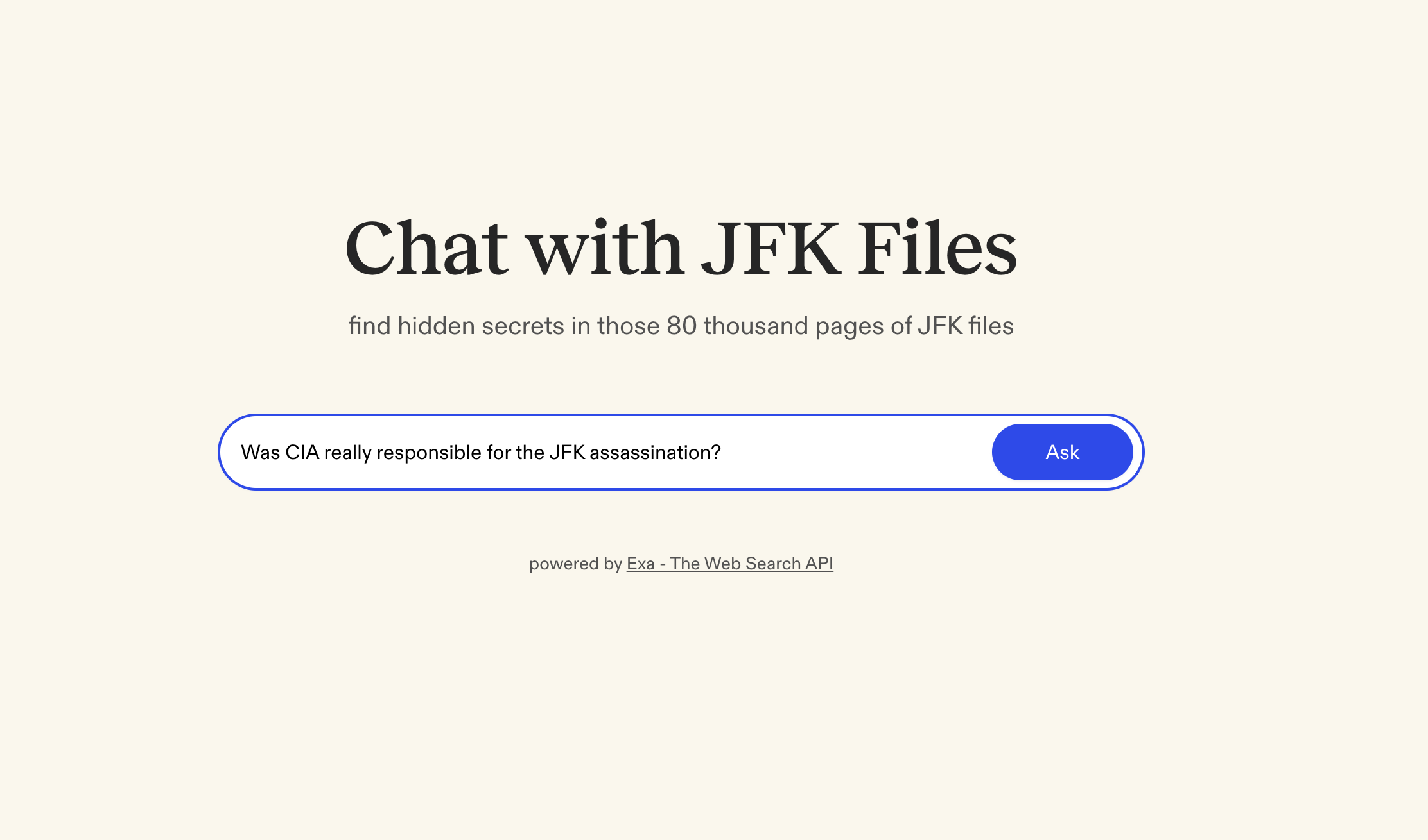 GitHub - exa-labs/jfk-files-app: Chat with JFK assassination files using Exa.