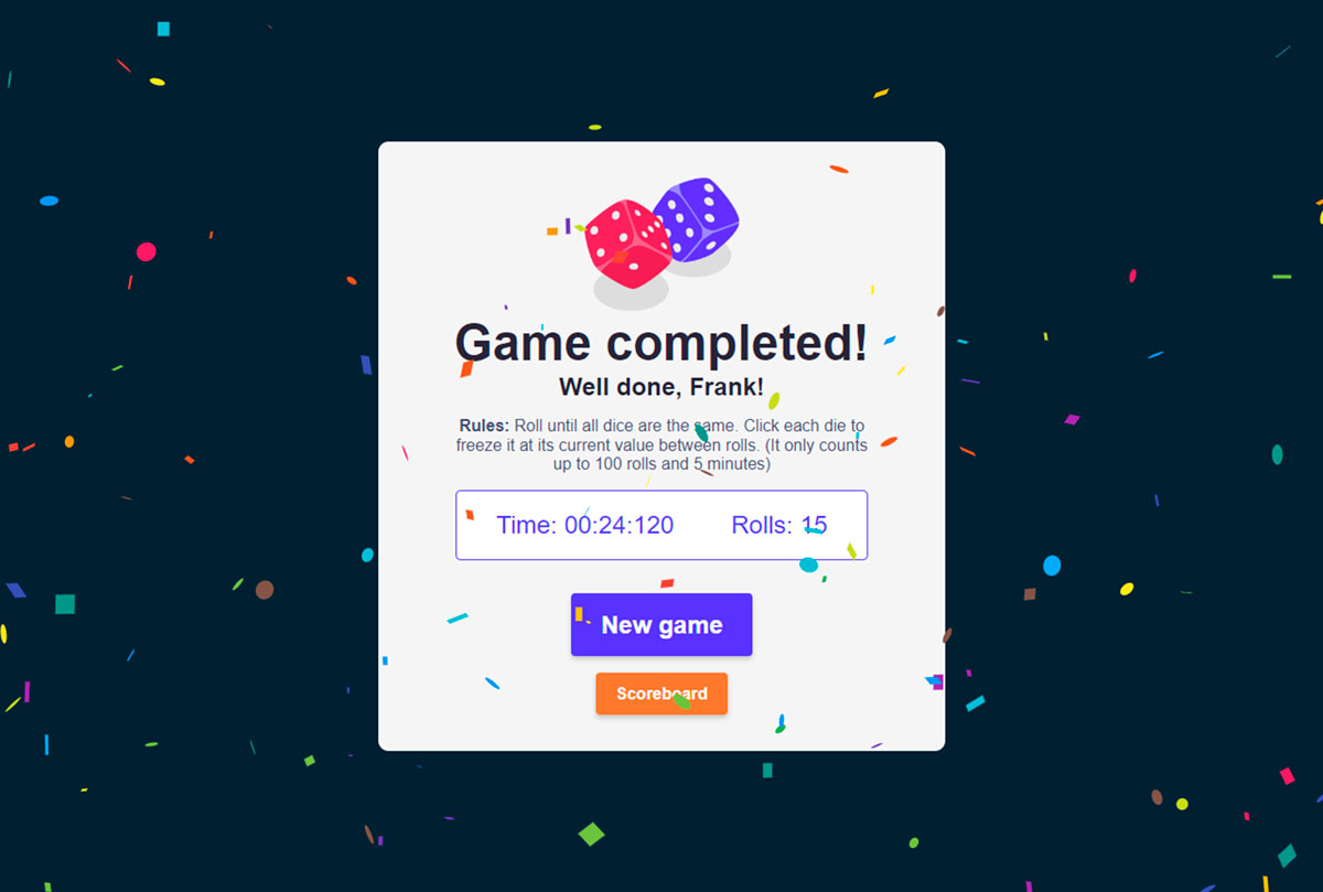 GitHub - imaginario27/scrimba-tenzies-game: A dice game where you have ...