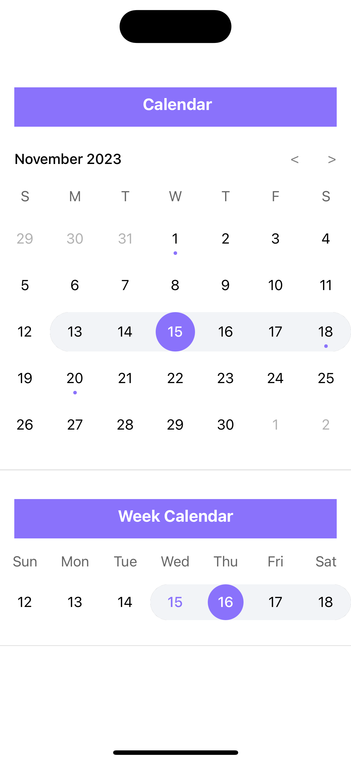 GitHub - enipx/react-native-calendar: Simple React Native calendar with full customizable support⚡