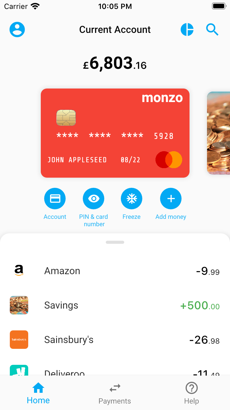 GitHub - joekendal/monzo-clone: Flutter clone of Monzo Bank app (App a day challenge)