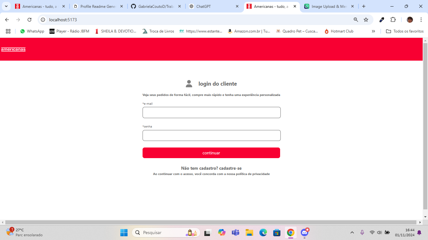 GitHub - GabrielaCoutoD/Trabalho-React-Individual: Clone página de login lojas americanas