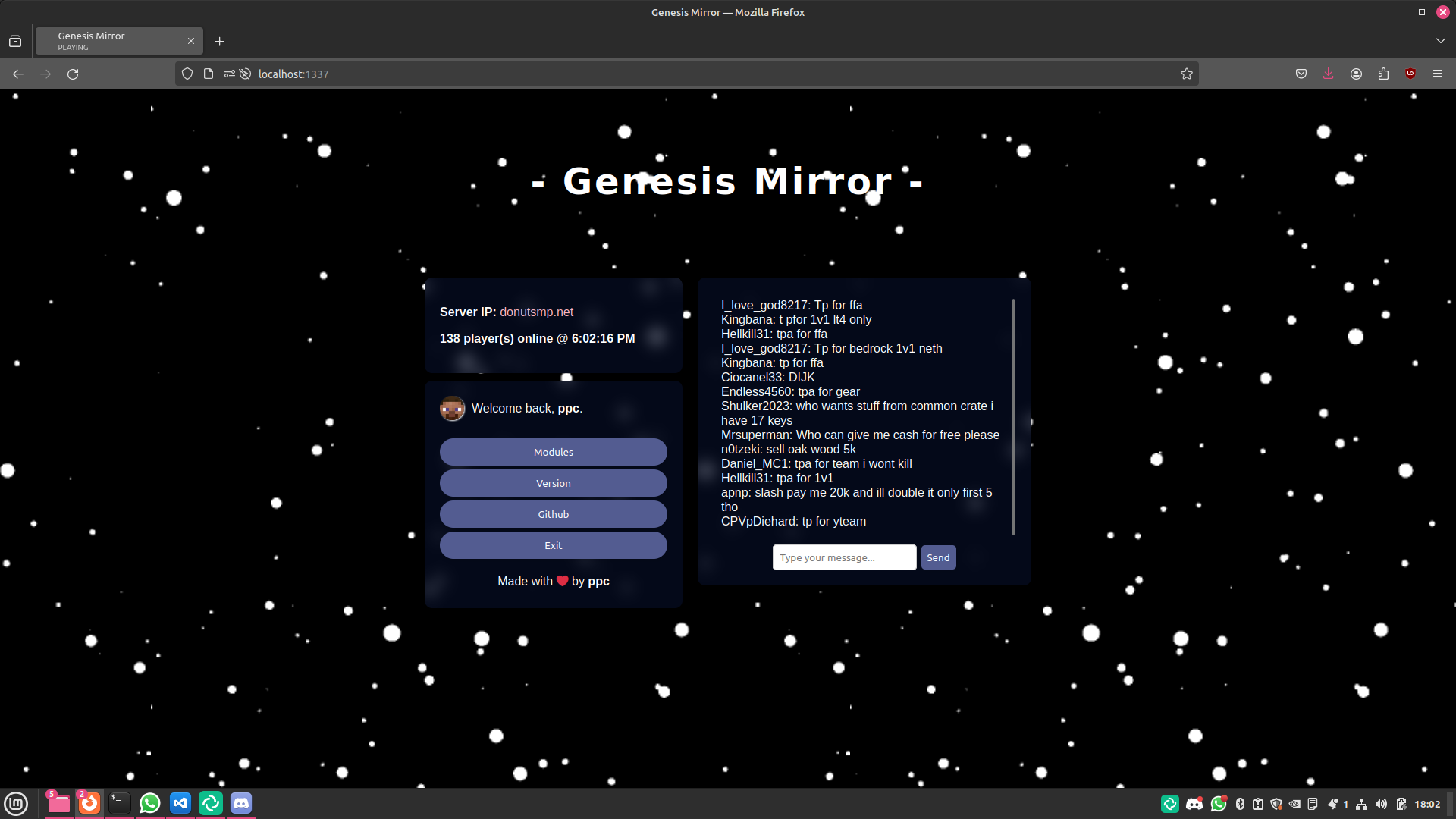 GitHub - puppygirlchloe/genesis-mirror: Mineflayer bot with the goal to help players afk for ...