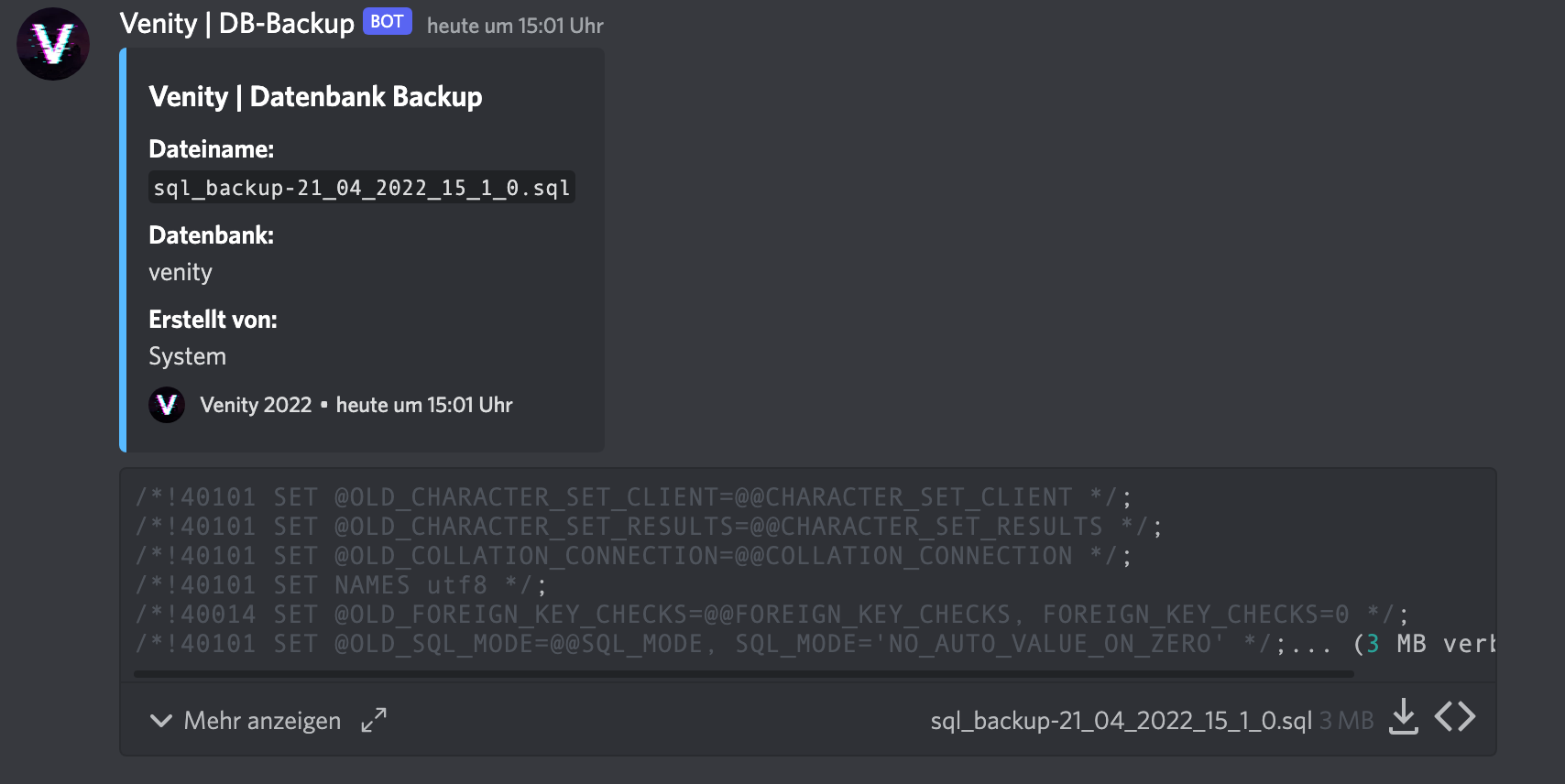 Github Tobihdffdiscord Mysql Backup Bot Deprecated This Script Makes Mysql Database Backup