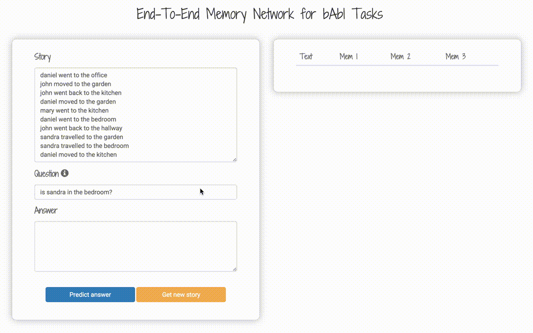 GitHub - vinhkhuc/MemN2N-babi-python: End-To-End Memory Networks for bAbI question-answering tasks