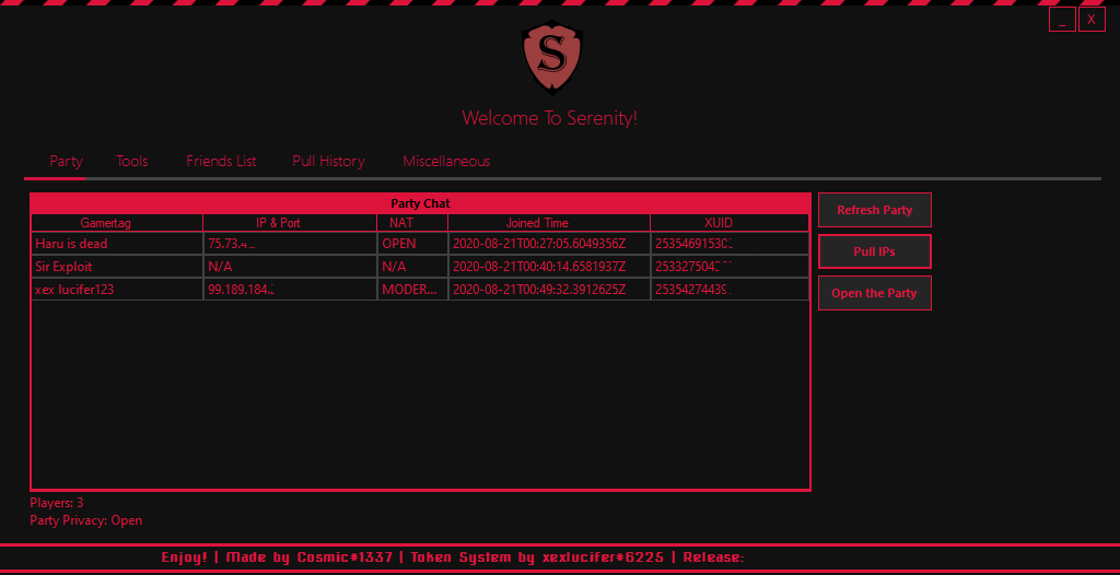 GitHub - ALEHACKsp/serenity-panel: Serenity XBL Panel | Xbox Party IP Puller & Spoofer w/ Kicker ...