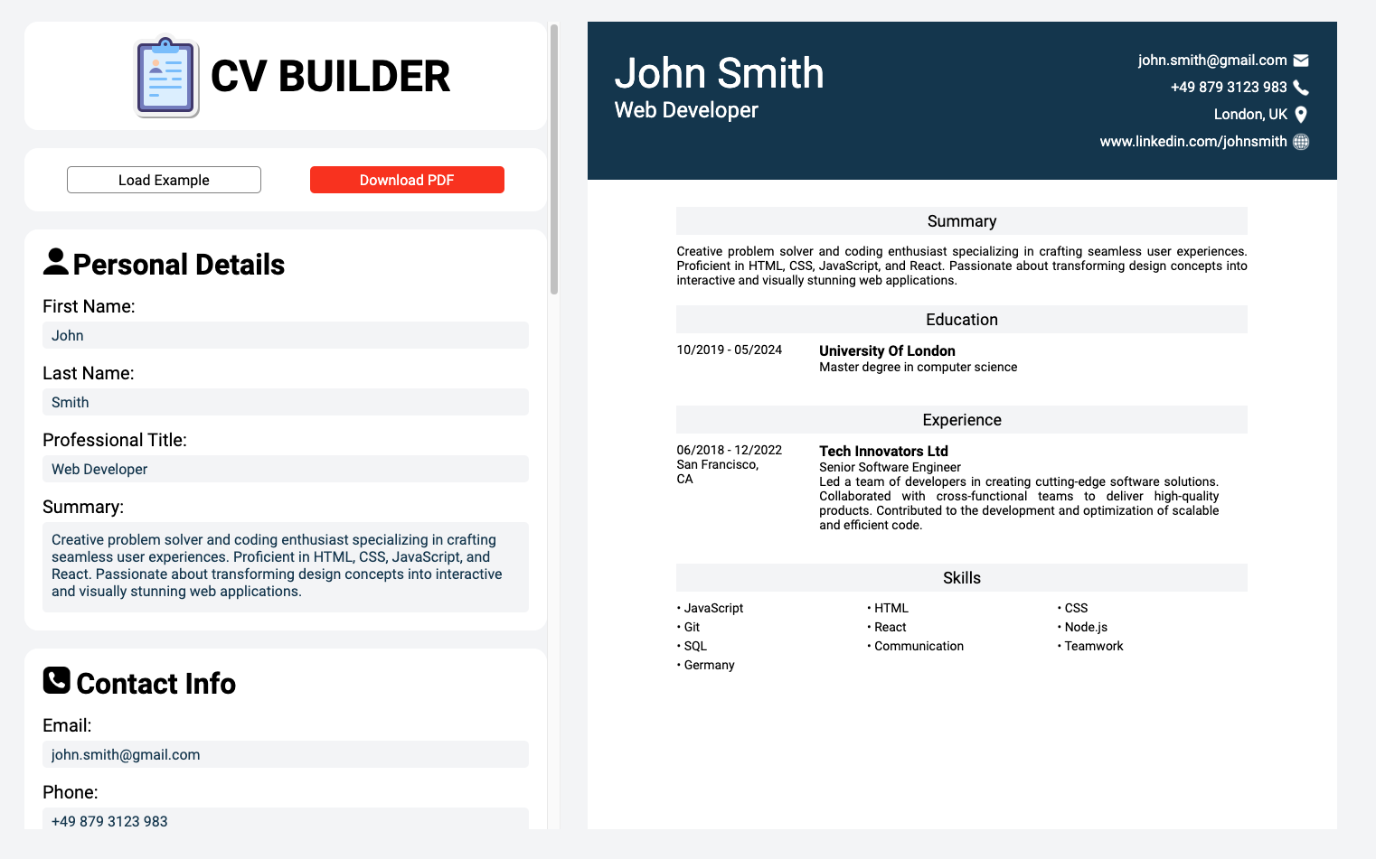 GitHub - Stjepan1999/cv-builder: React app for building CV