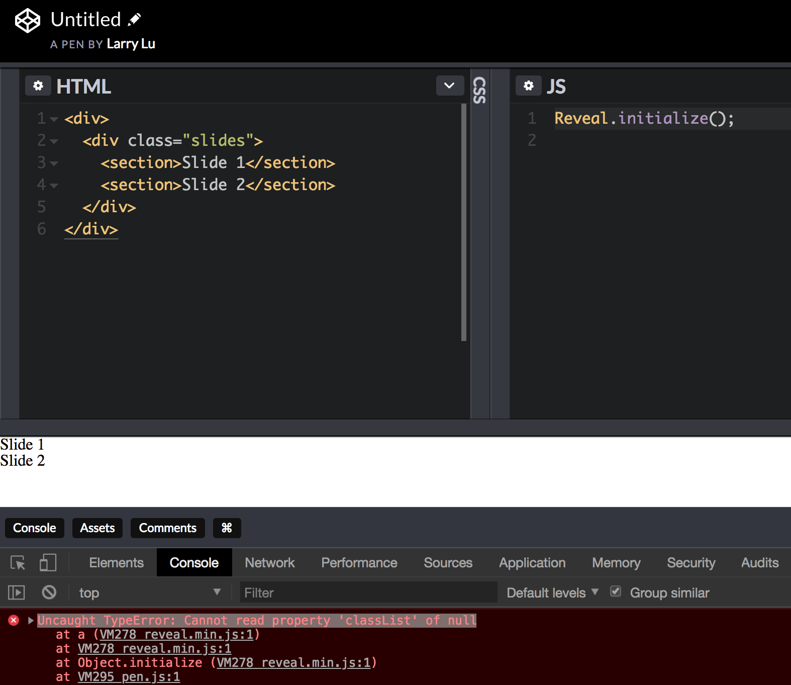 Show better error message when there's no · Issue #2217 · hakimel/reveal.js · GitHub