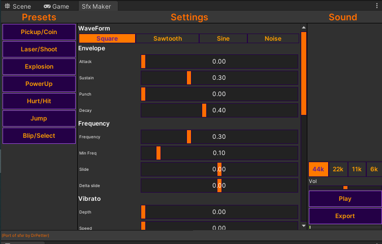 GitHub - Huntrox/SFX-Maker: Sfx Maker Is a Unity Editor 8 bit sound ...