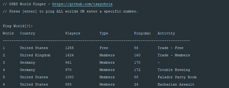 GitHub - isaychris/osrs-world-pinger: Finds the latency for each world ...