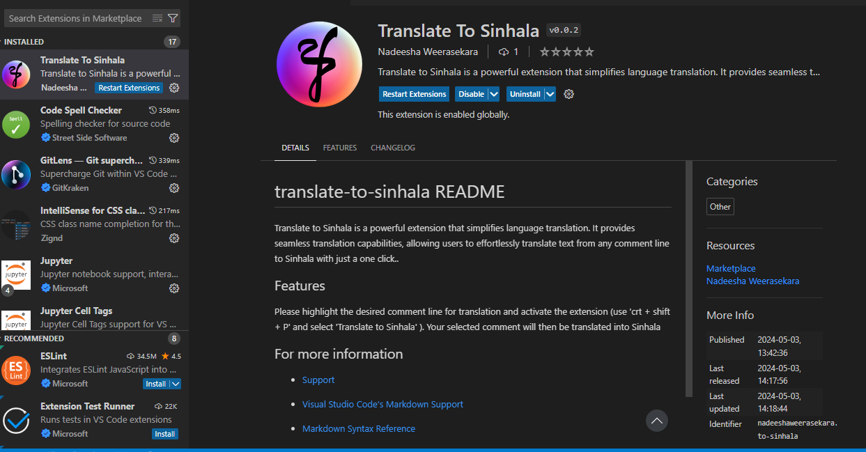 GitHub - Nadeesha95/Translate-To-Sinhala-VS-Code-Plugin: vs code extension
