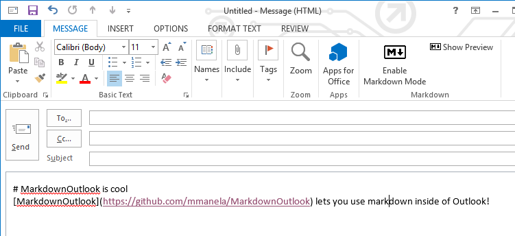 GitHub - mmanela/MarkdownOutlook: Write outlook emails in markdown