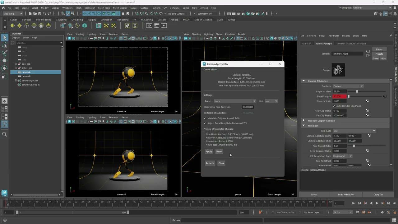 GitHub - cgjuice/cameraApertureFix: This script sets a Maya camera’s aperture using presets for ...