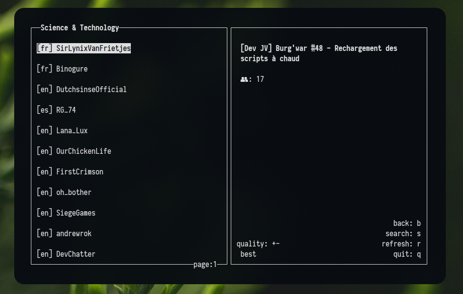 GitHub - khanhas/twitch-curses: Simple twitch.tv browser / streamlink frontend made with python ...