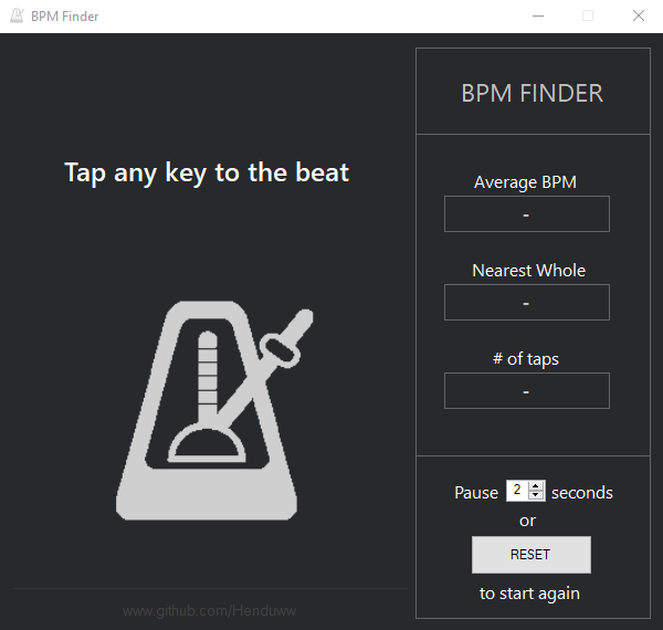 GitHub - tomrsae/BPM-Finder: An application with a sweet and simple UI ...